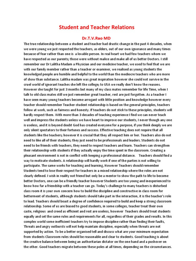 Teacher and Student Relations | PDF | Teachers | Teaching And Learning