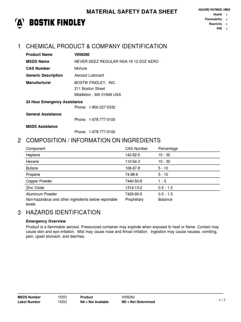 msds-nsa-16 | Dangerous Goods | Volatile Organic Compound | Free 30-day ...