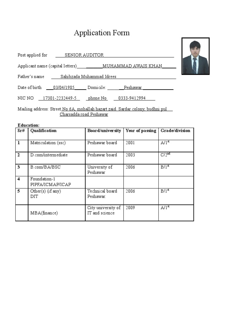 Application Form: Education: SR# Qualification Board/university Year of ...