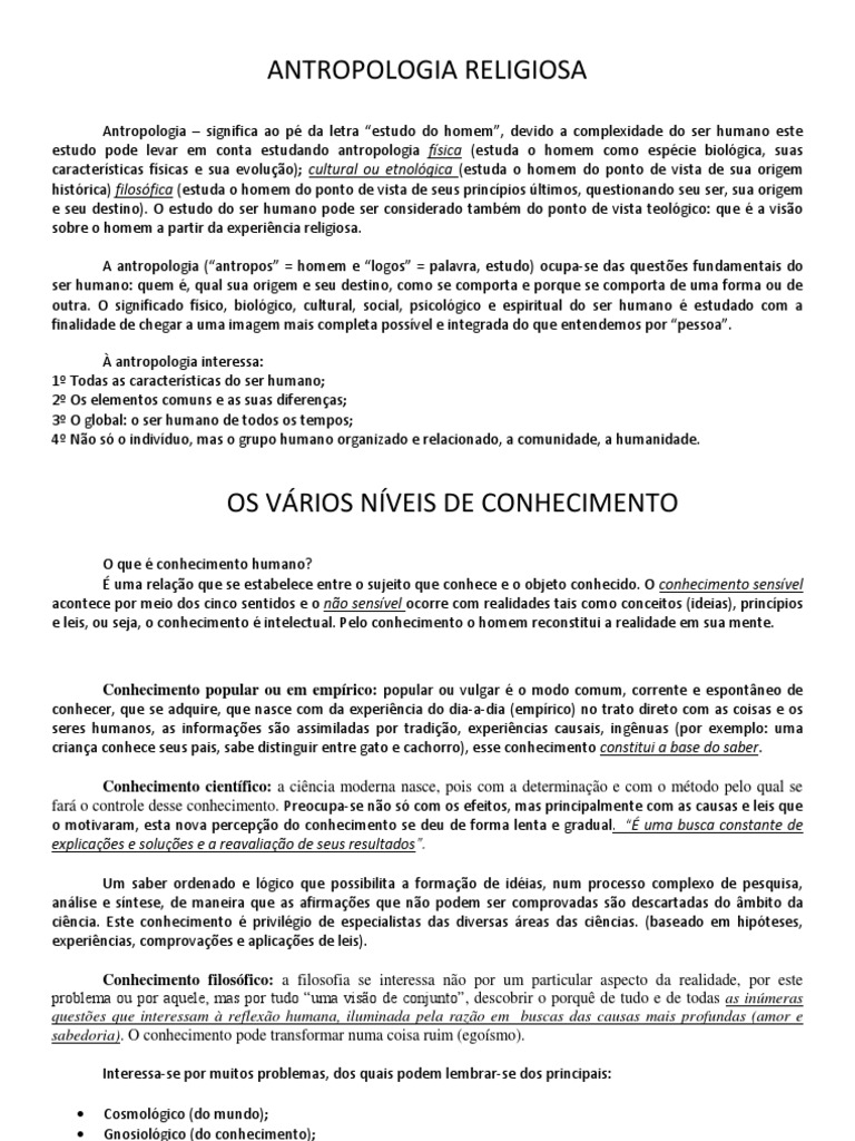 Antropologia e Significado Religioso | PDF | Conhecimento | Homo Sapiens