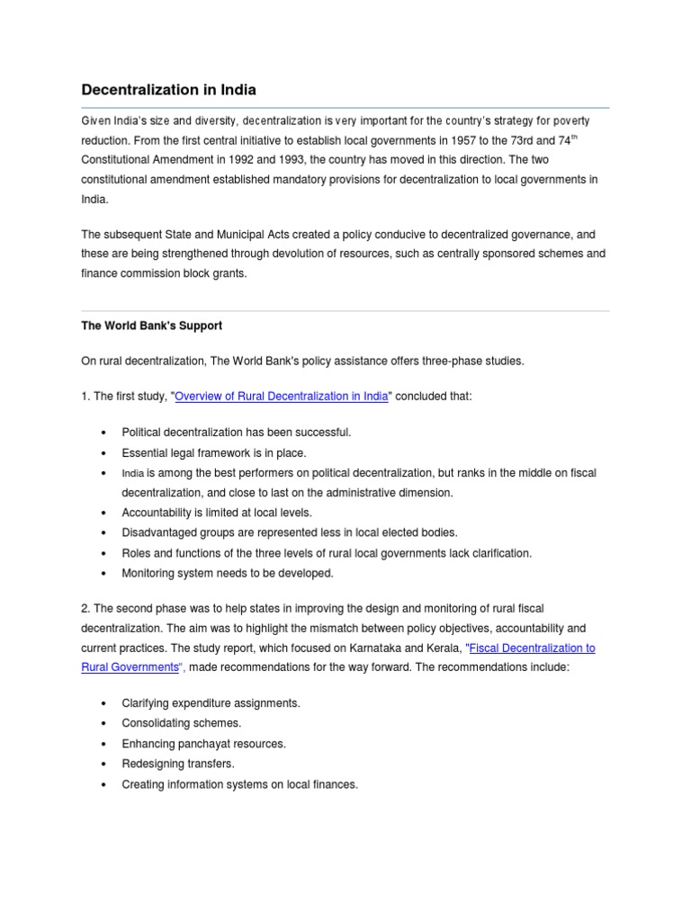 Decentralization in India | PDF | Decentralization | World Bank