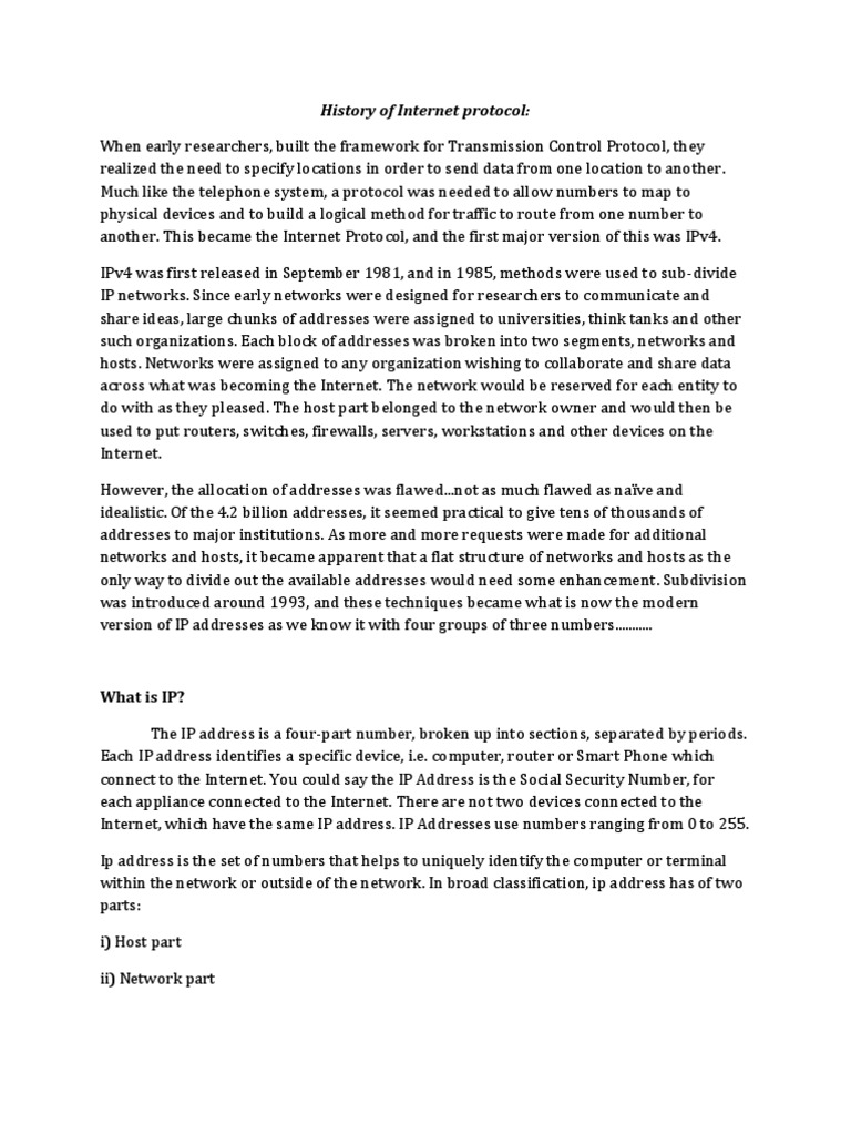 History of Internet Protocol:: What Is IP? | PDF | Internet Protocols ...