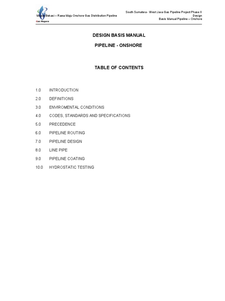 Design Basis Manual Pipeline - Onshore | PDF | Pipeline Transport | Pipe (Fluid Conveyance)