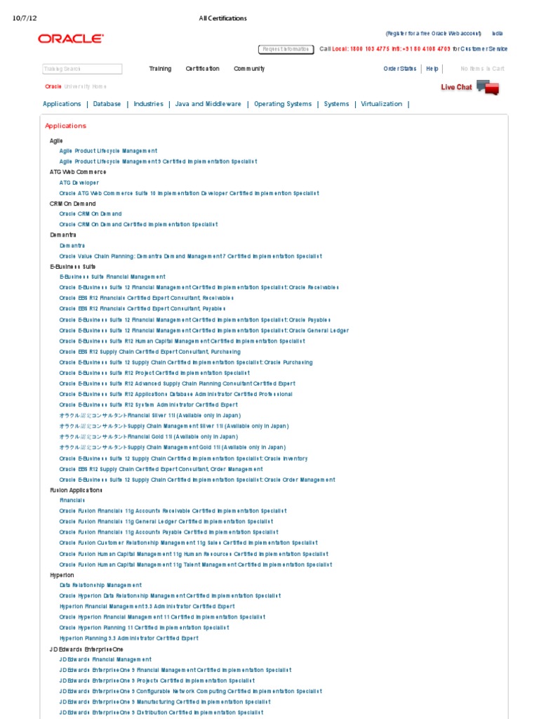 All Certifications | PDF | Oracle Corporation | Oracle Database
