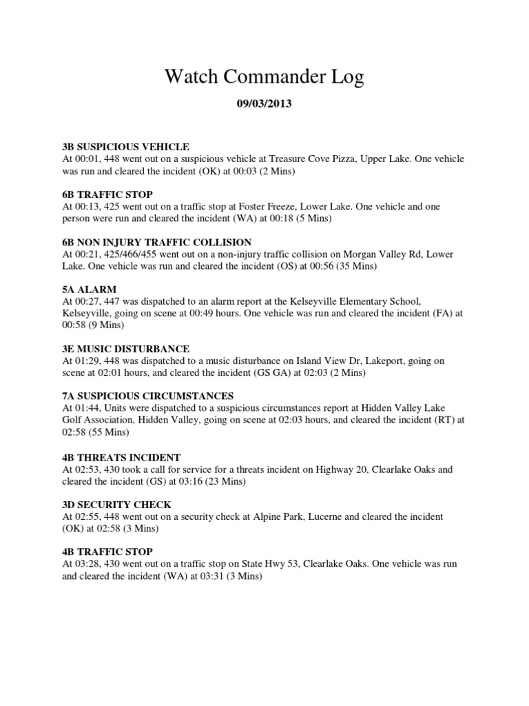 Lake County Sheriff's Watch Commander Logs | PDF | Land Transport ...