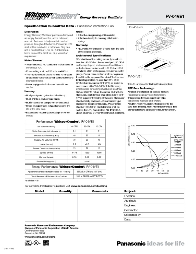 FV 04VE1 Submittal Sheet 2012 | Ventilation (Architecture) | Hvac