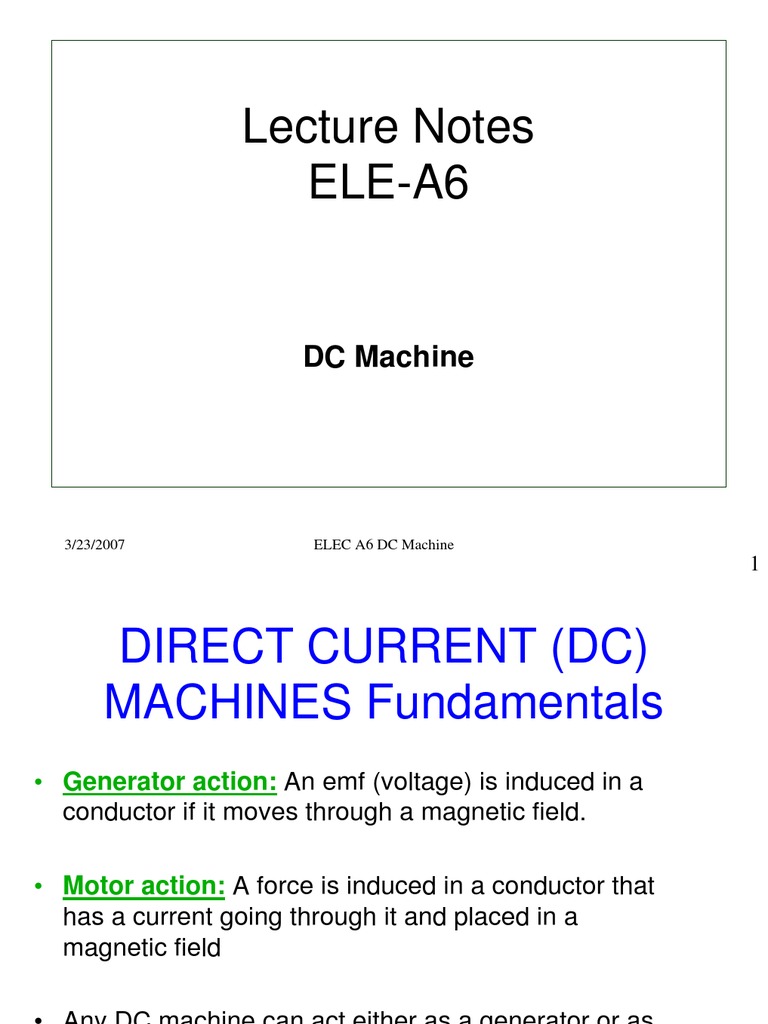 Lecture Notes ELE-A6: DC Machine | PDF