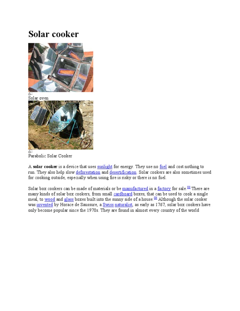 Solar Cooker: Sunlight Fuel Deforestation Desertification | PDF | Food ...