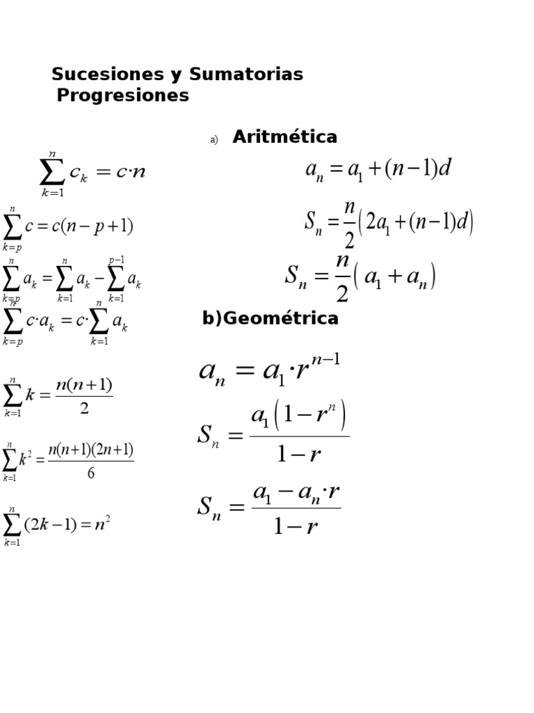 Formula Rio Sumatoria y Progresiones | PDF