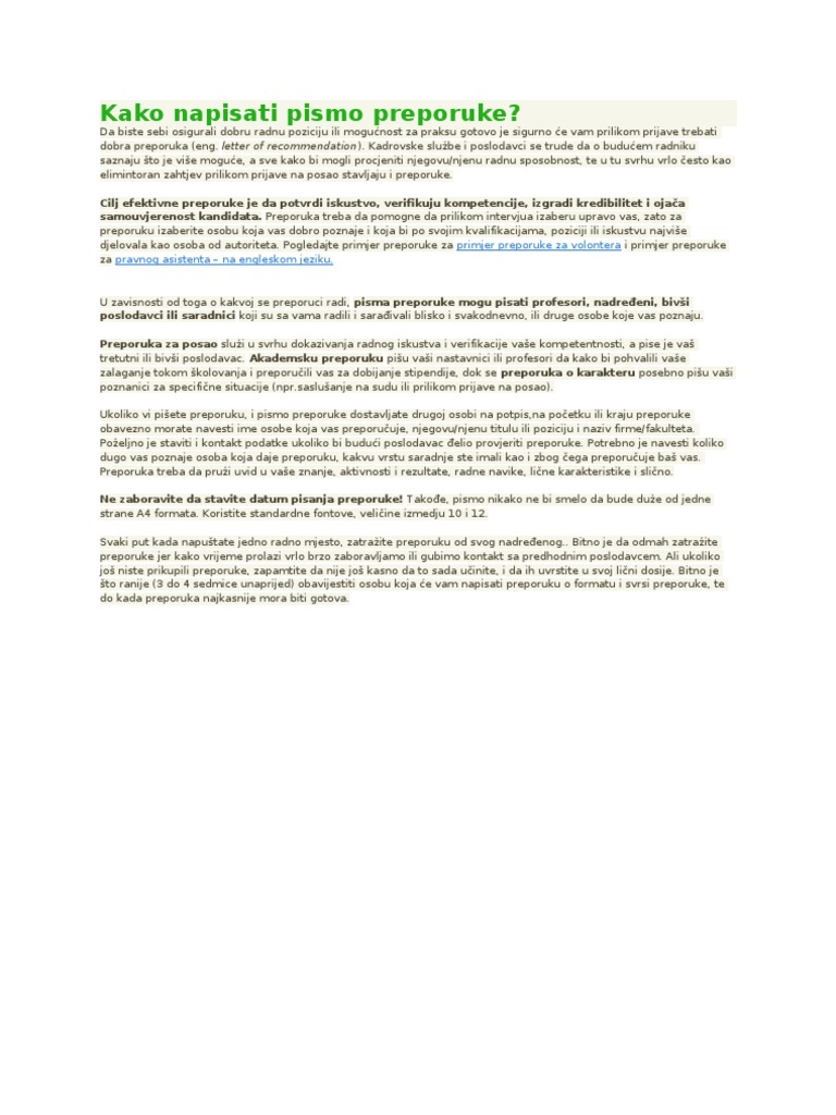 Kako Napisati Pismo Preporuke | PDF
