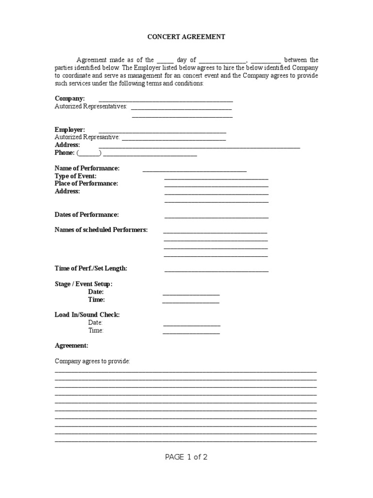 Concert Management Agreement Template | PDF | Fee | Concert