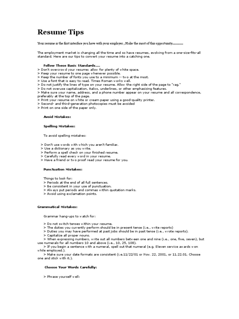 Resume Tips | PDF | Punctuation | Résumé