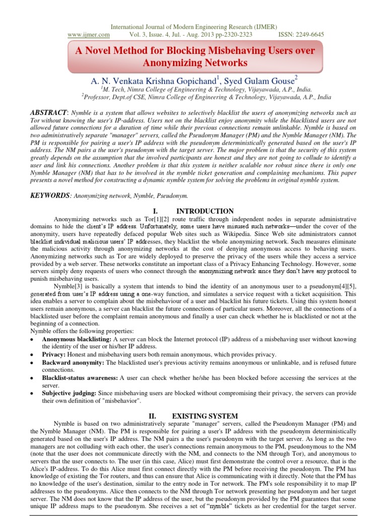 A Novel Method For Blocking Misbehaving Users Over Anonymizing Networks | PDF | Tor (Anonymity ...