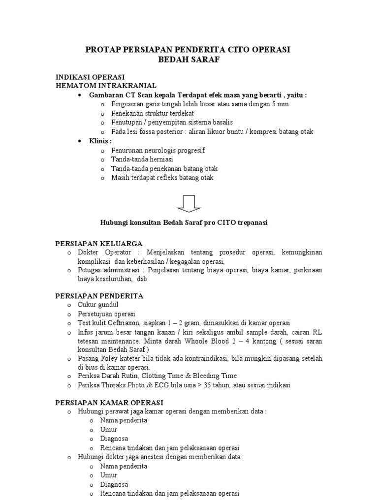 Protap Operasi Bedah Saraf Cito | PDF