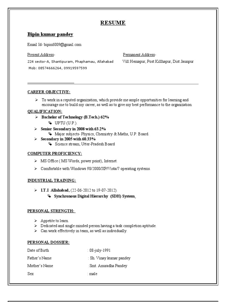 Resume of Bipin Kumar Pandey | PDF