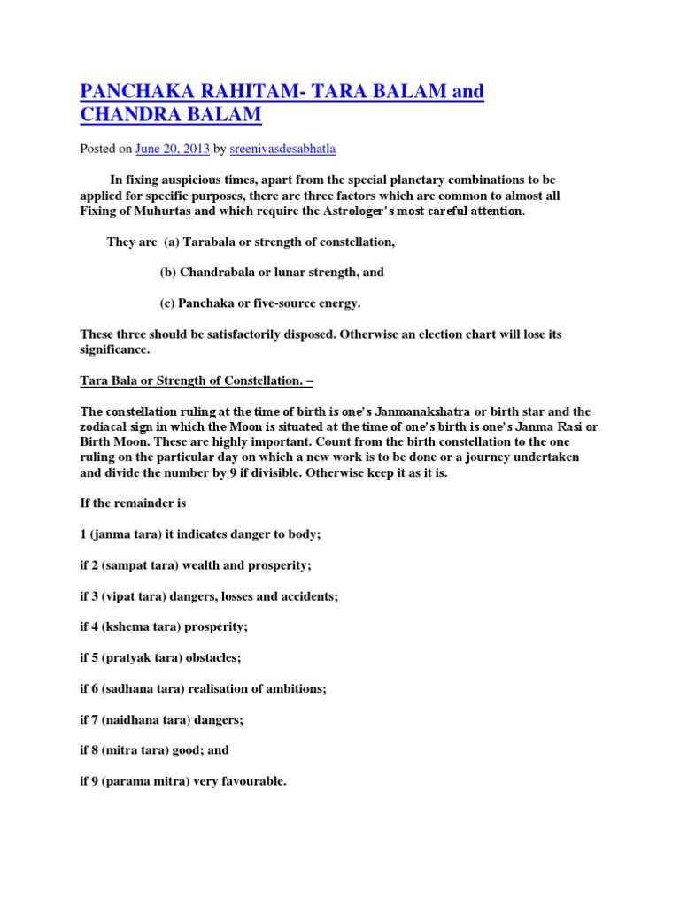 Tarabalam & Chandrabalam | PDF | Astronomy | Astrology