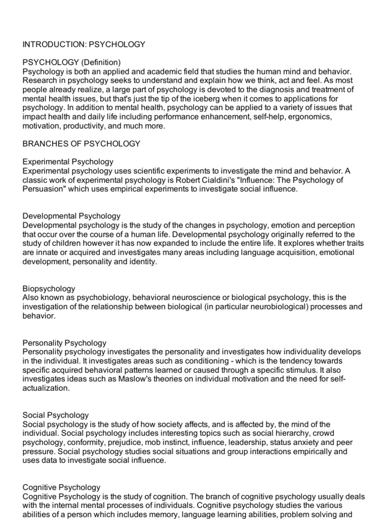Introduction To Psychology (Basic Information) | PDF | Behavioral ...