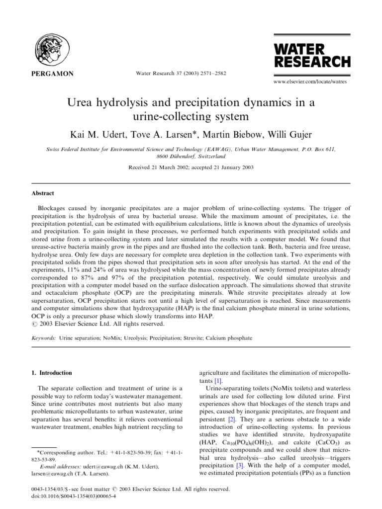 En Urea Hydrolysis Precipitation Dynamics Urine Collecting System 2003 ...