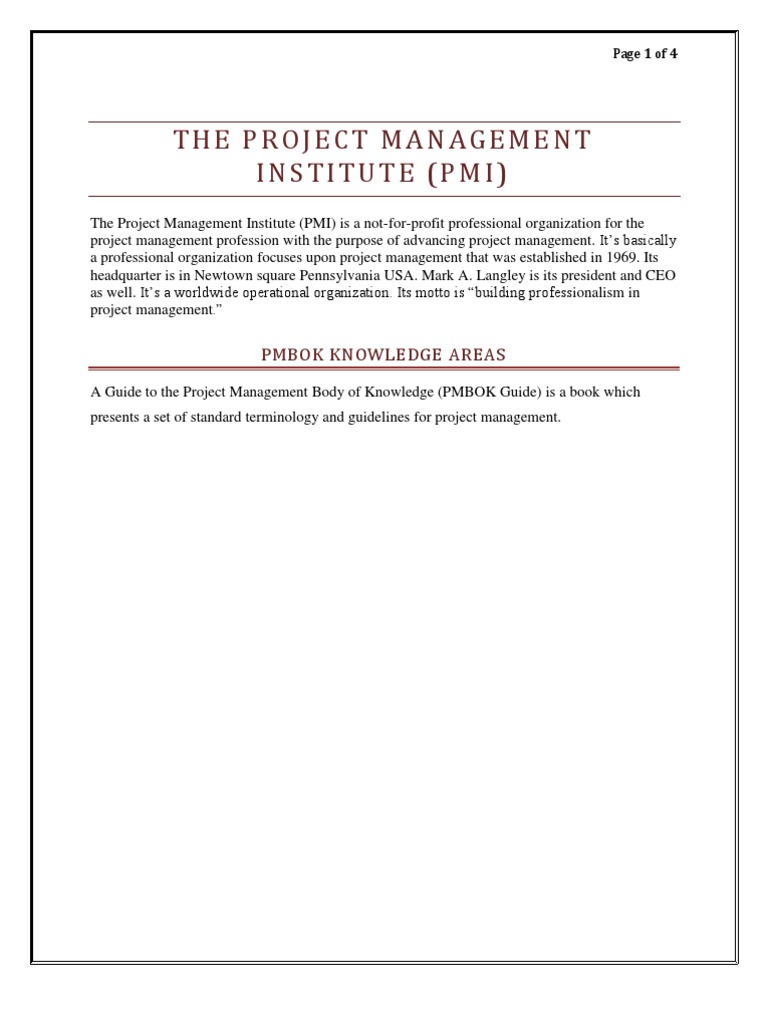 The Project Management Institute | PDF | Project Management | Risk ...