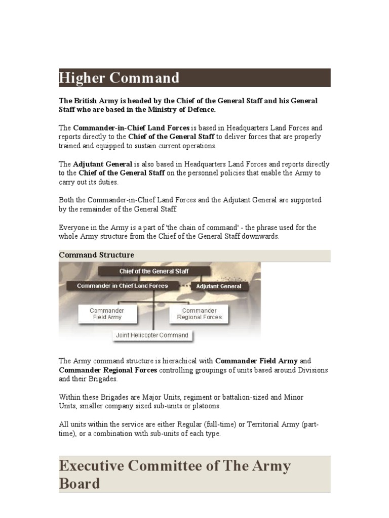 Higher Command: Executive Committee of The Army Board | PDF | Division ...