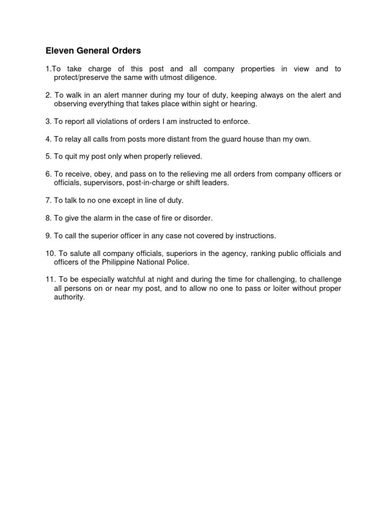 Eleven General Orders | PDF | Security Guard | Social Institutions