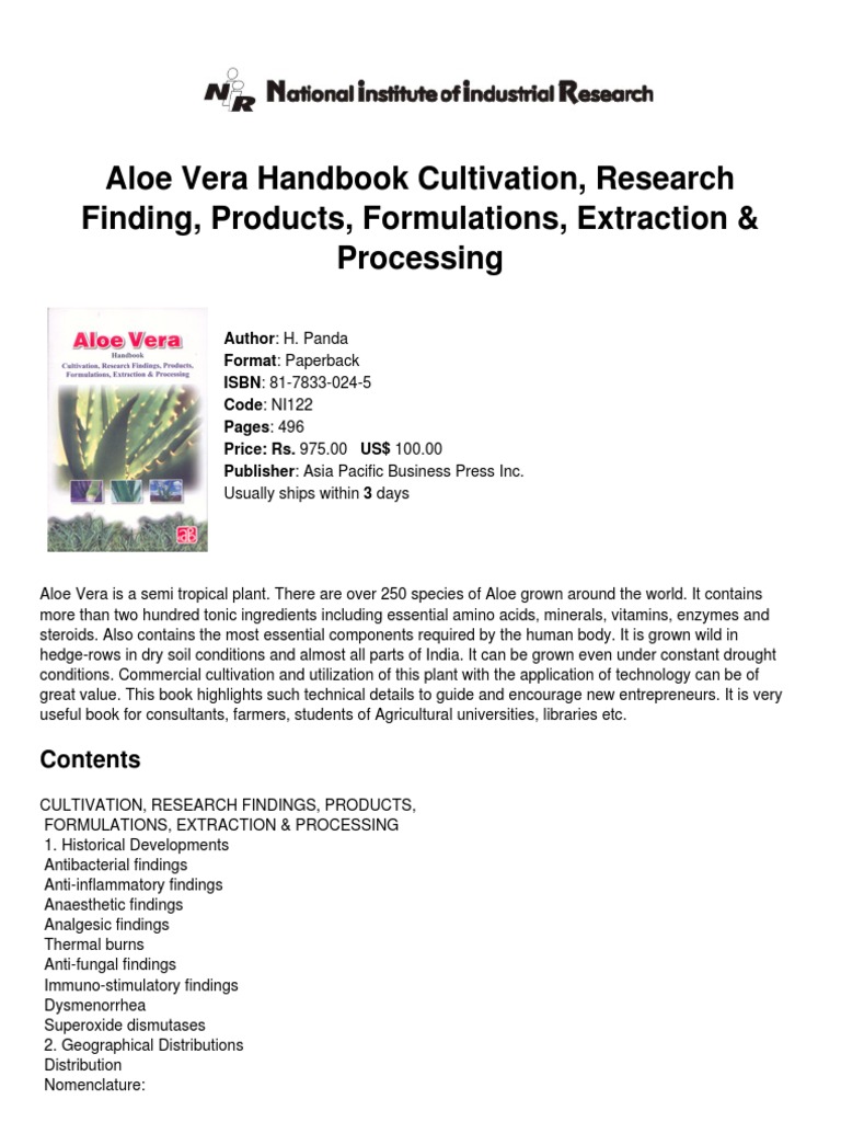 Aloe Vera Cultivation and Research Guide | PDF | Wellness | Science ...