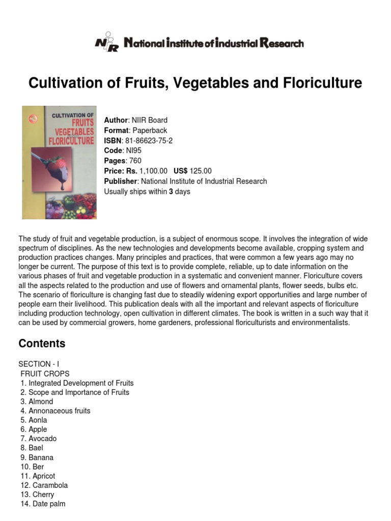 Cultivation of Fruits, Vegetables and Floriculture | PDF | Vegetables ...