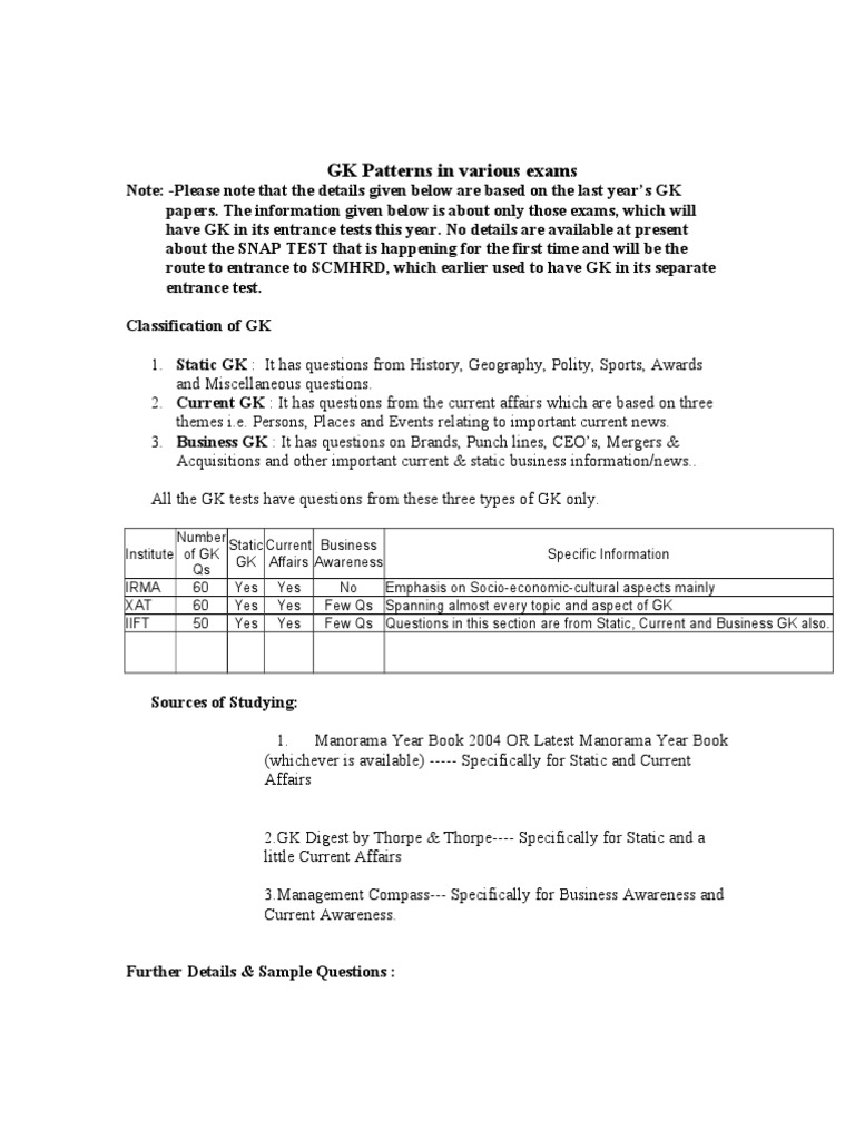 GK Patterns in Various Exams | PDF