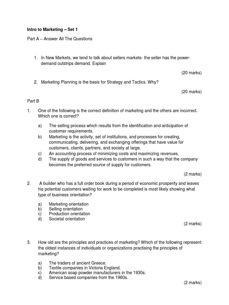 2013-Semester 1 - Intro To Marketing Exam Questions - Set 1 and 2 | PDF ...