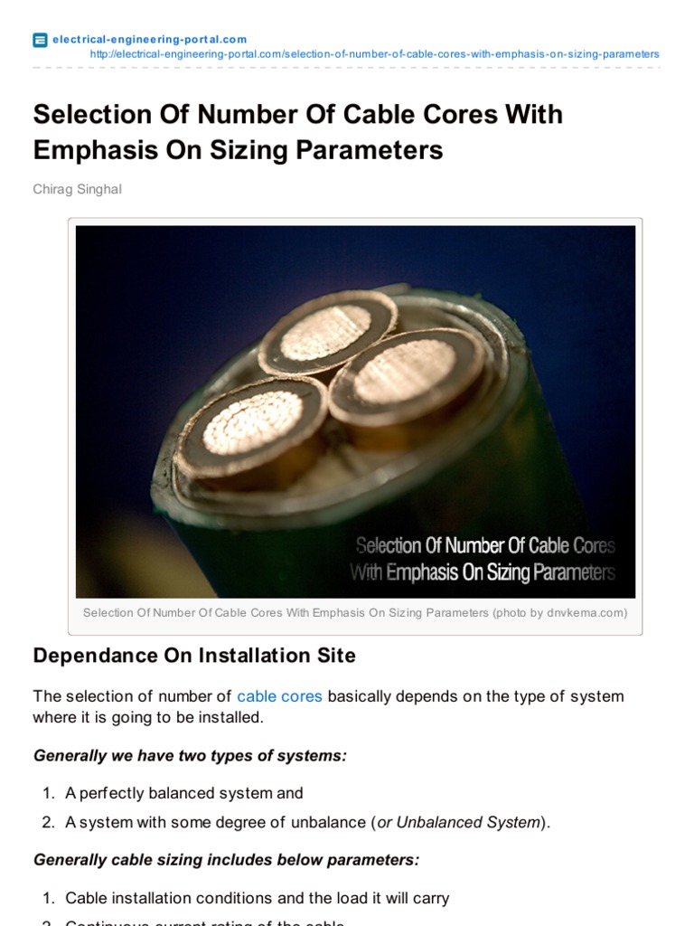 Selection of Number of Cable Cores With Emphasis On Sizing Parameters ...