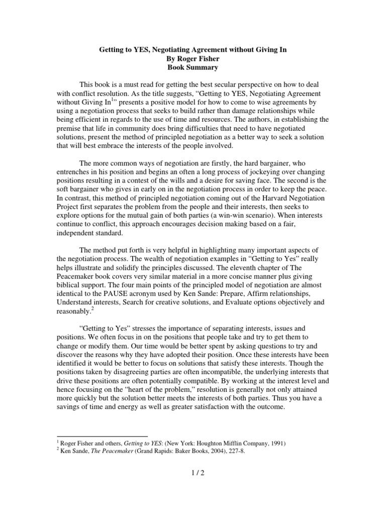 Book Summary - Getting To YES Negotiating Agreement | PDF | Negotiation ...