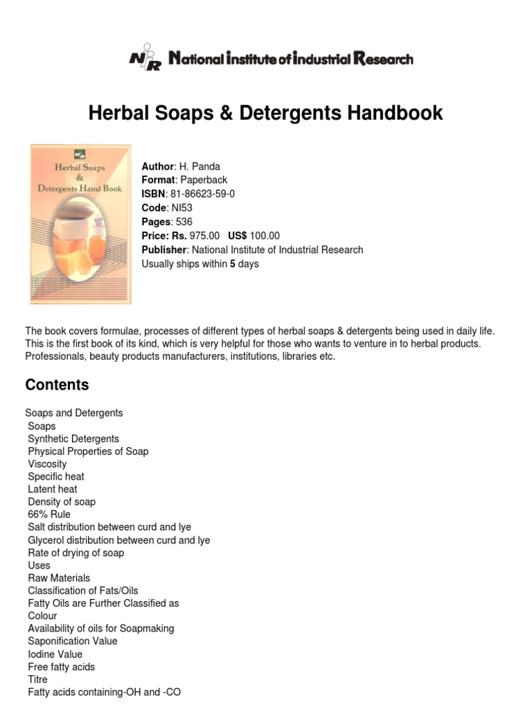 Herbal Soaps & Detergents Handbook | PDF | Soap | Detergent