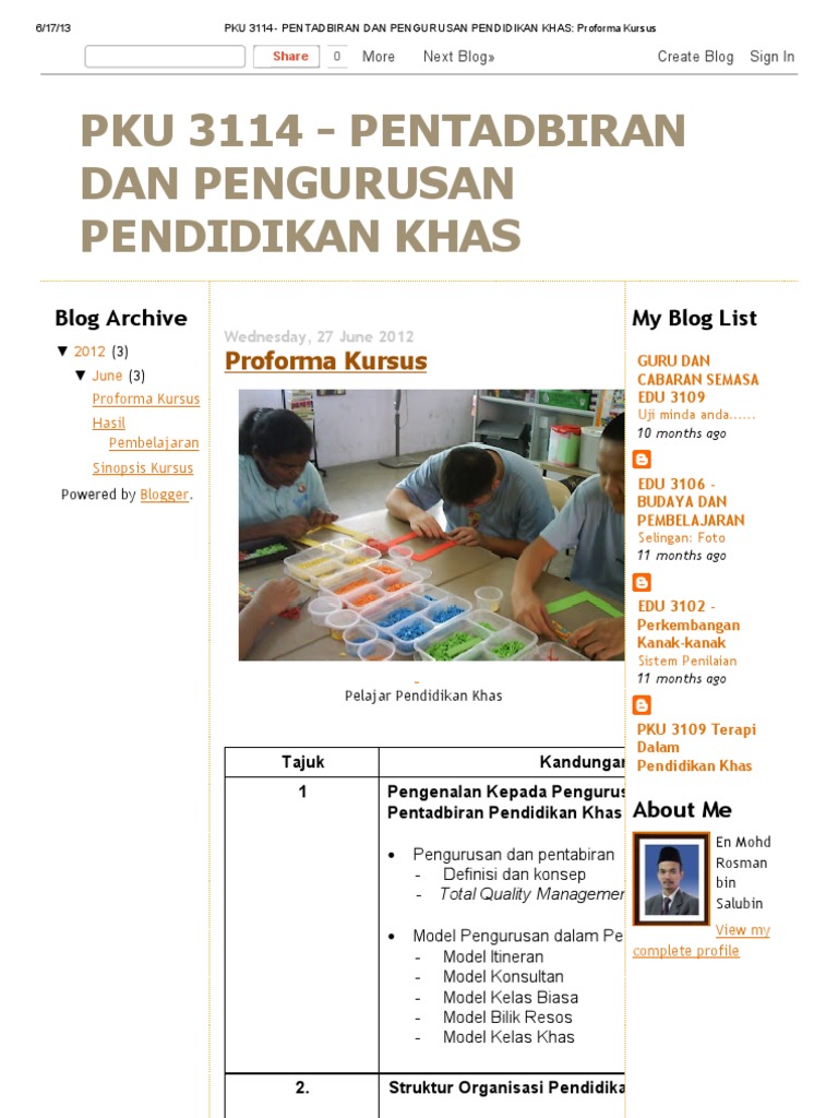 Pku 3114 - Pentadbiran Dan Pengurusan Pendidikan Khas - Proforma Kursus | PDF