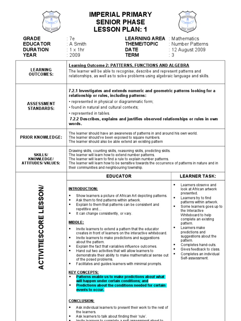 Lesson Patterns | PDF | Pattern | Educational Assessment