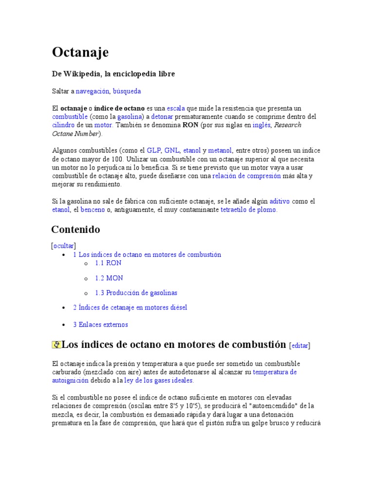 Octanaje | PDF | Gasolina | Química