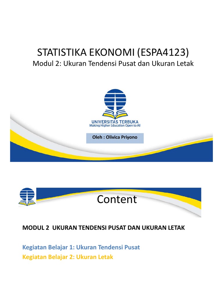 ESPA4123 - Statistika Ekonomi - Modul 2 PDF | PDF | Karier & Perkembangan | Metode & Bahan Ajar