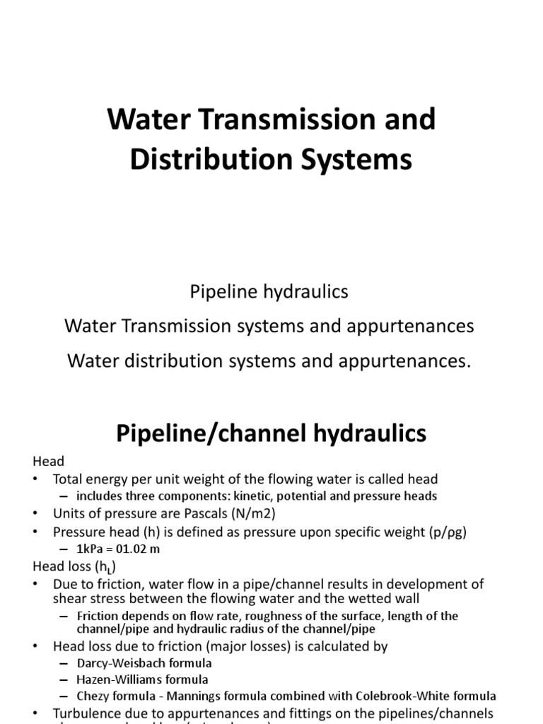 Water Transmission System Overview | PDF | Valve | Reynolds Number