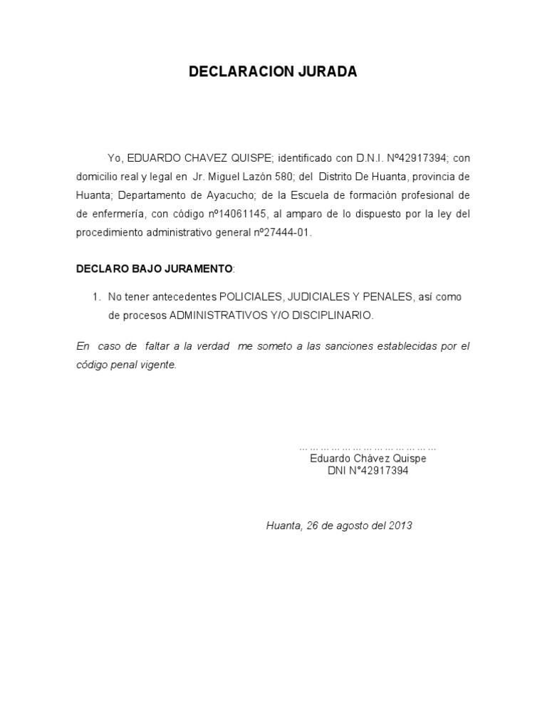 Declaracion Jurada | PDF | Derecho