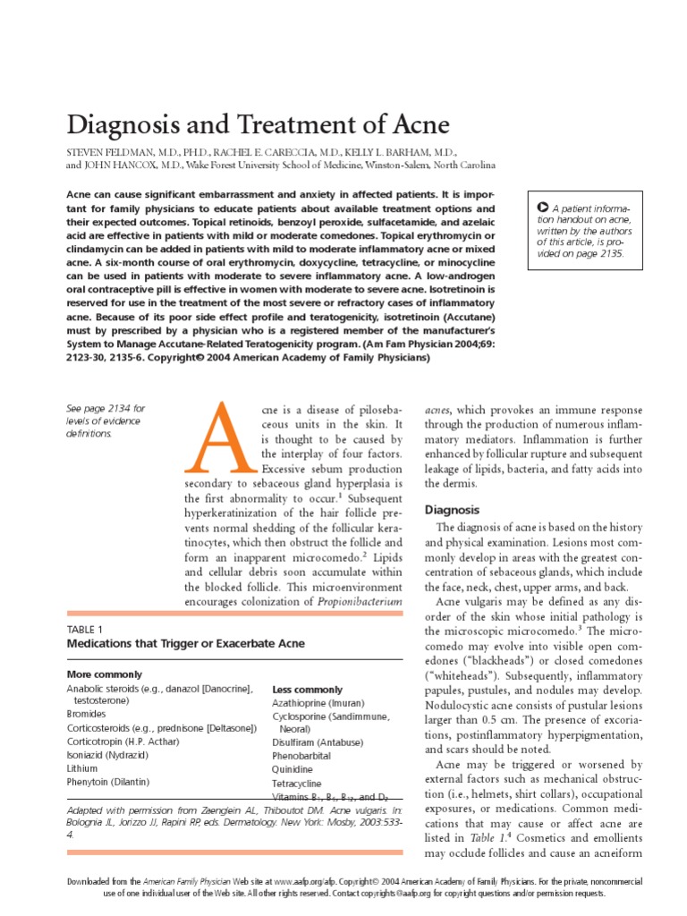 Diagnosis and Treatment of Acne | PDF