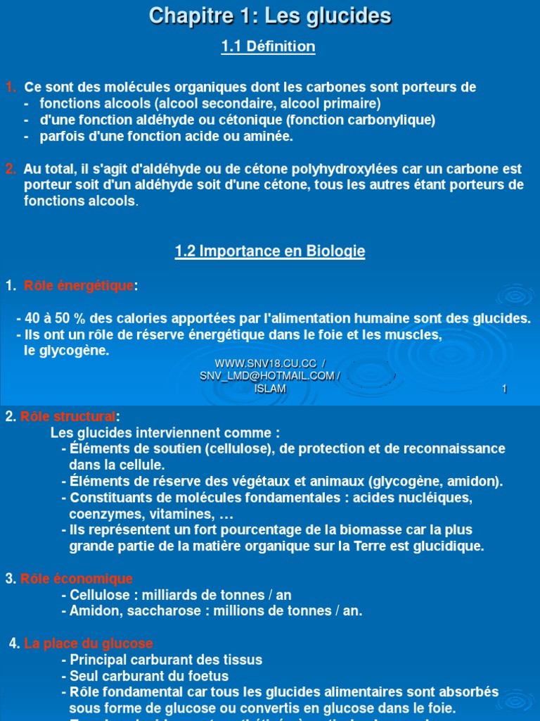 Chapitre I Les Glucides | PDF | Glucide | Glucose