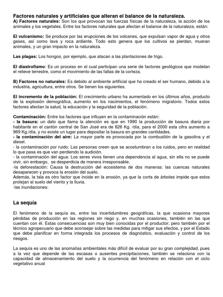 FICHA Factores Naturales y Artificiales Que Alteran El Balance de La ...