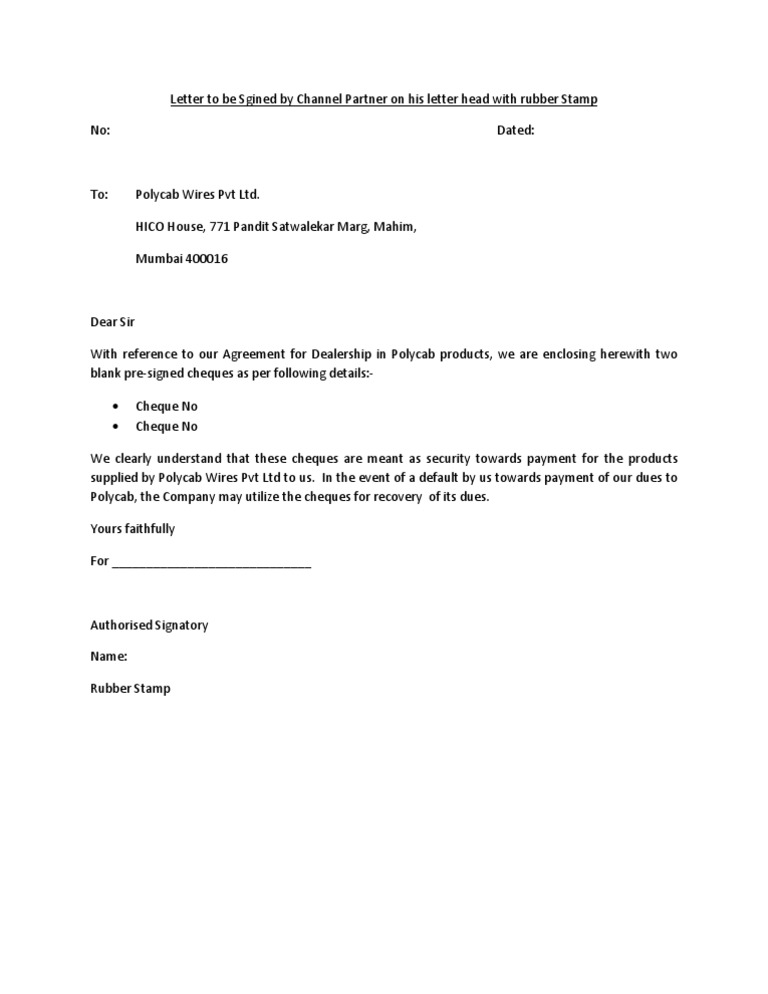 Letter by Channel Partner | PDF