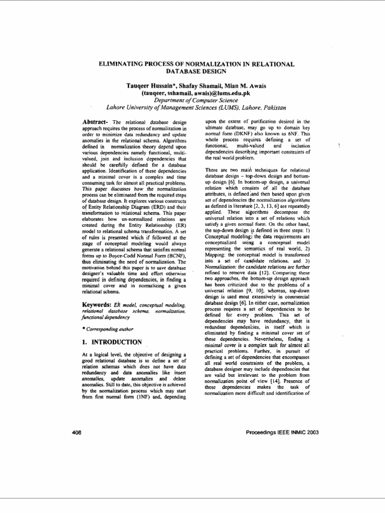 Eliminating Process of Normalization in Relational Database Design ...