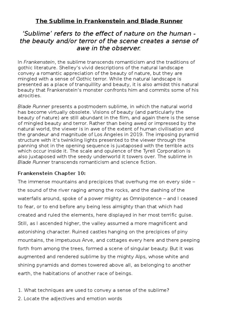 The Sublime in Frankenstein and Blade Runner | PDF | Frankenstein ...