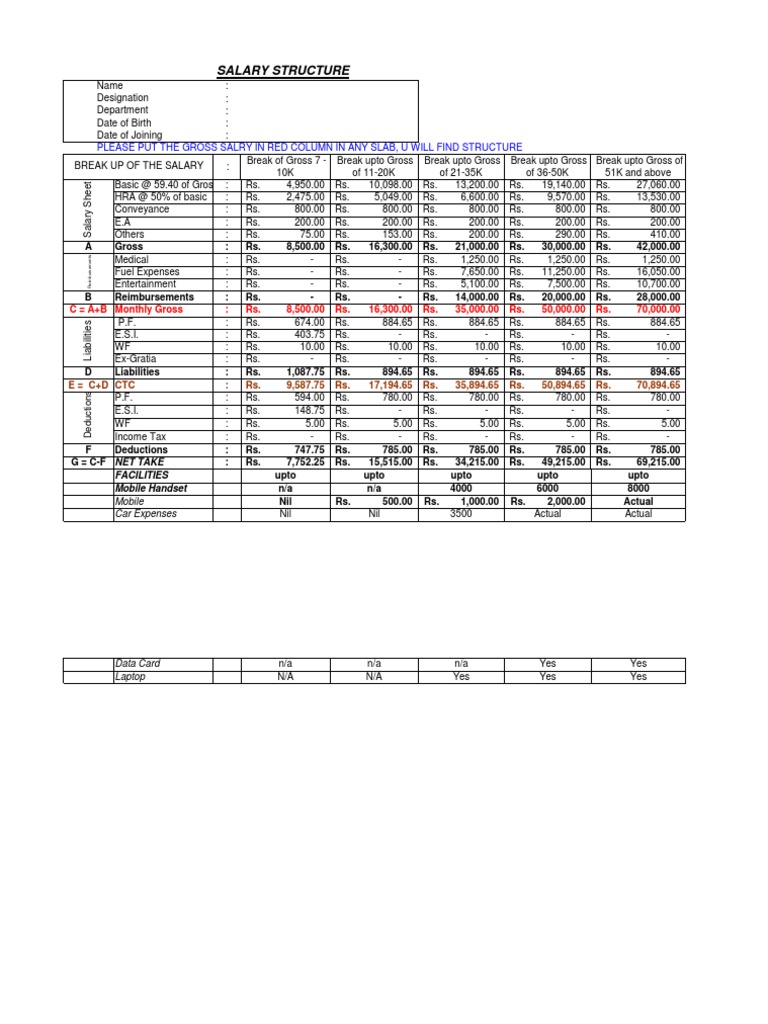 Salary Structure and Breakdown Format | PDF