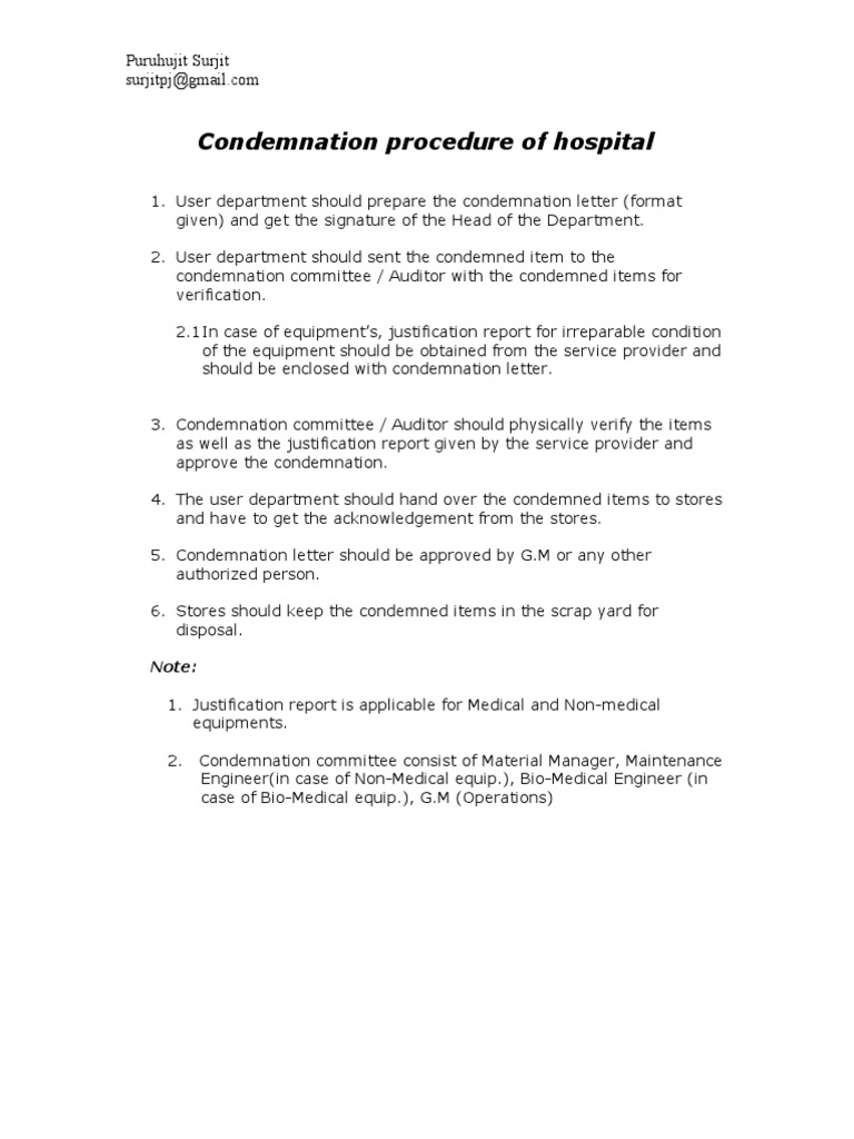 Hospital Equipment Condemnation Process | PDF