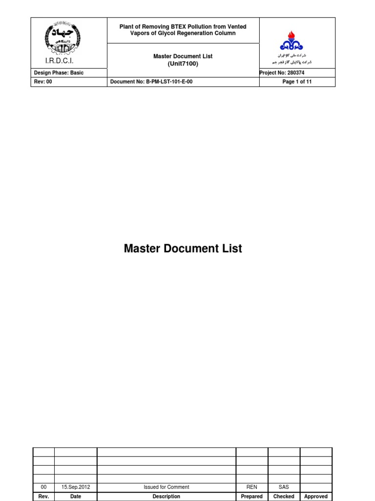 Master Document List | PDF | Instrumentation | Specification (Technical ...
