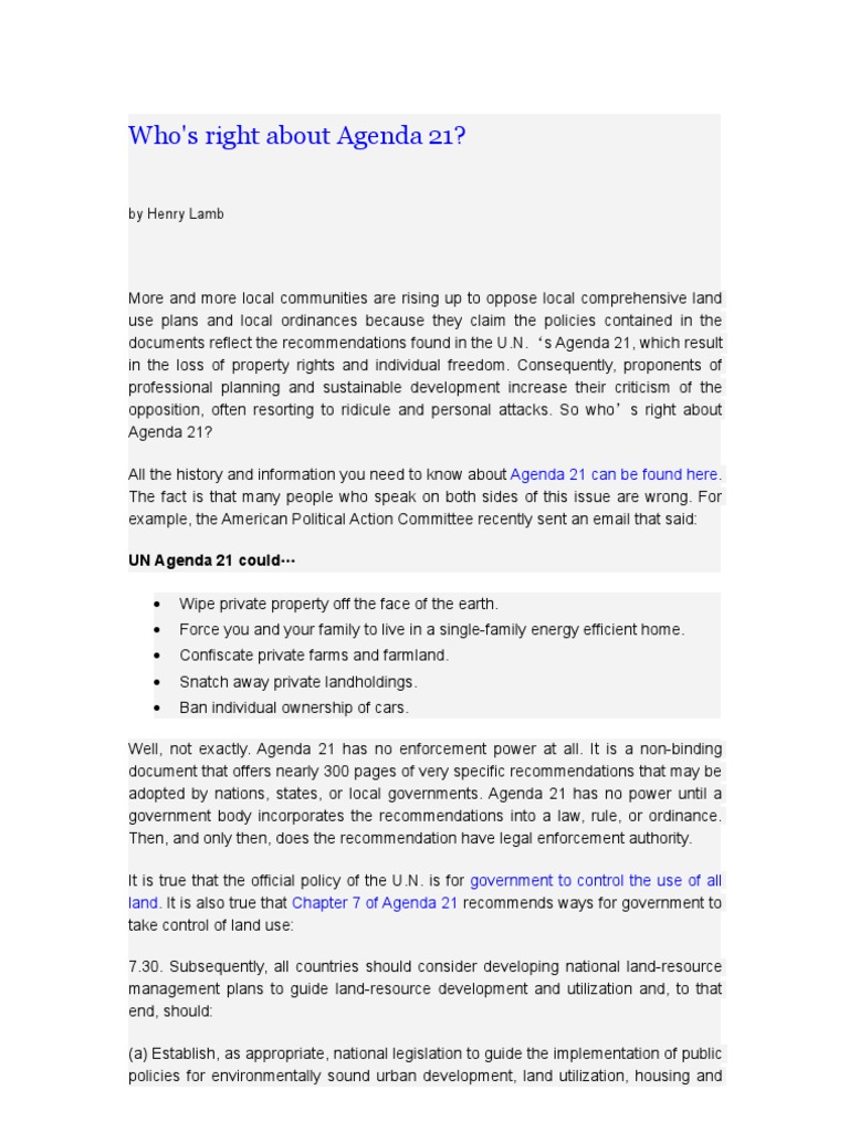 Who's Right About Agenda 21 | PDF | Sustainable Development | Public Sphere