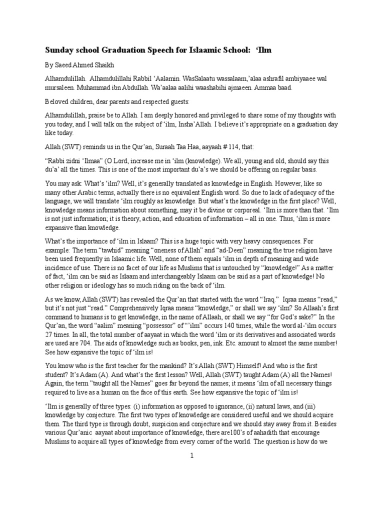 Islaamic School Graduation Speech | Download Free PDF | God In Islam ...