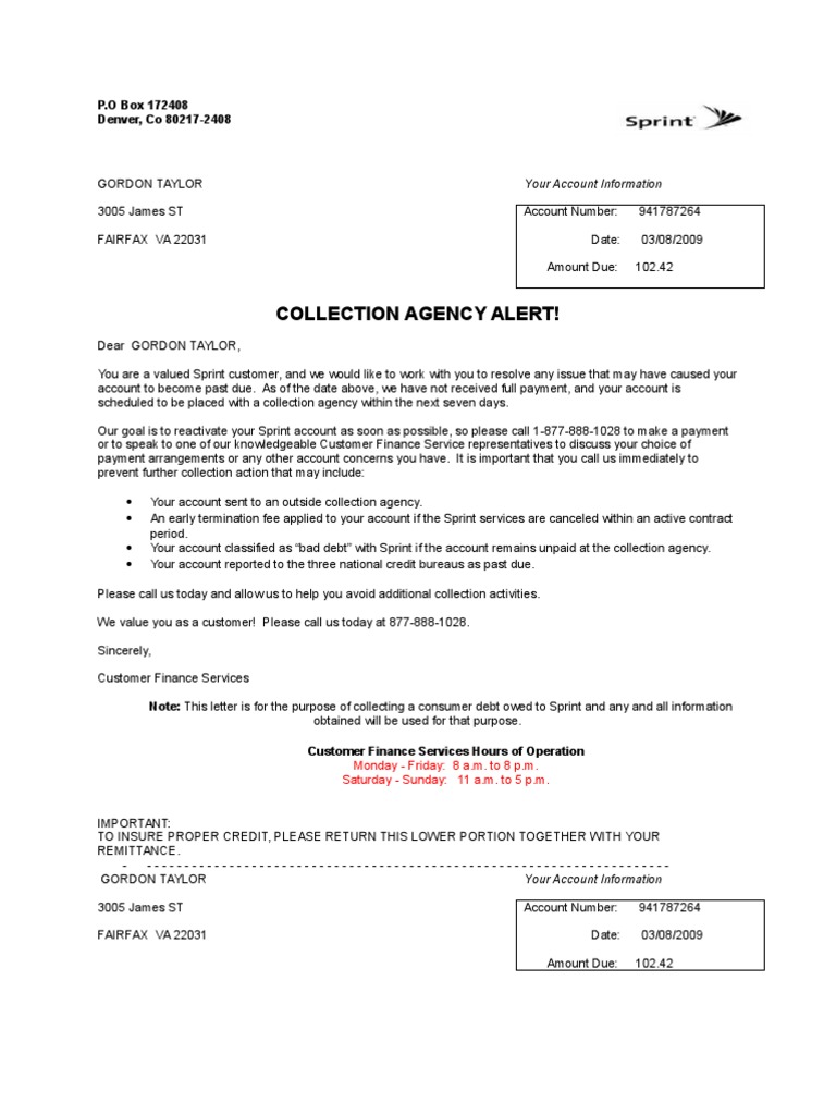 Letter From Sprint | PDF | Debt | Credit